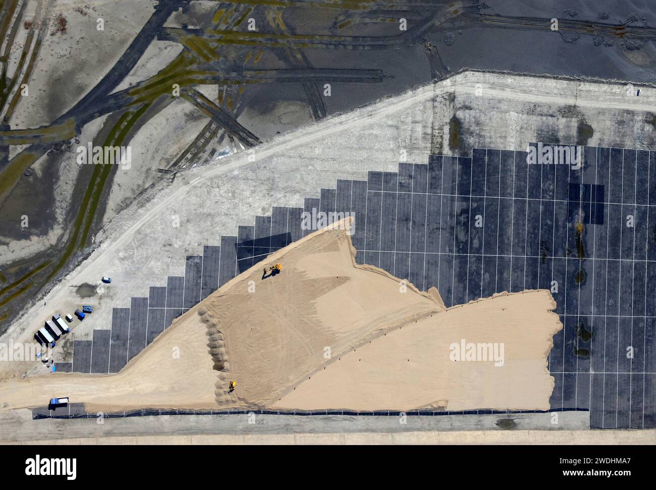 An aerial photo shows a part of Yumeshima in Osaka on March 6, 2023 ...