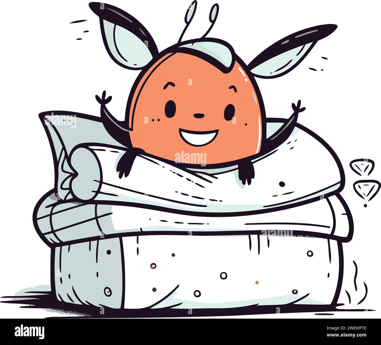 Cartoon illustration of a cute little bug with a pillow. Vector Stock ...