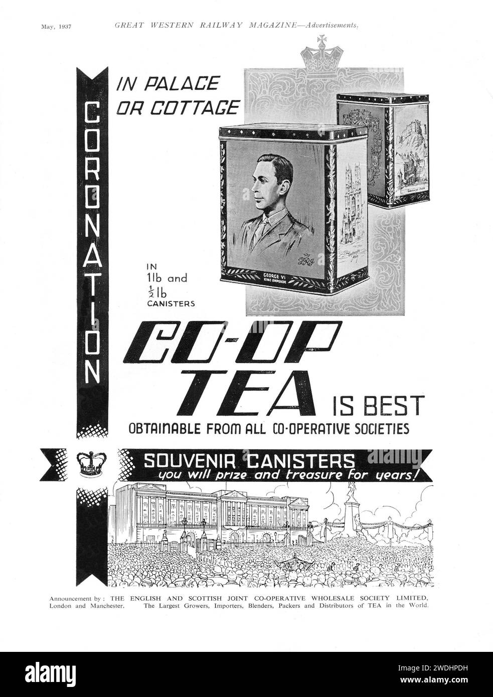 Vintage Co Op tea advert for a souvenir tea caddy for George VI 1937 ...