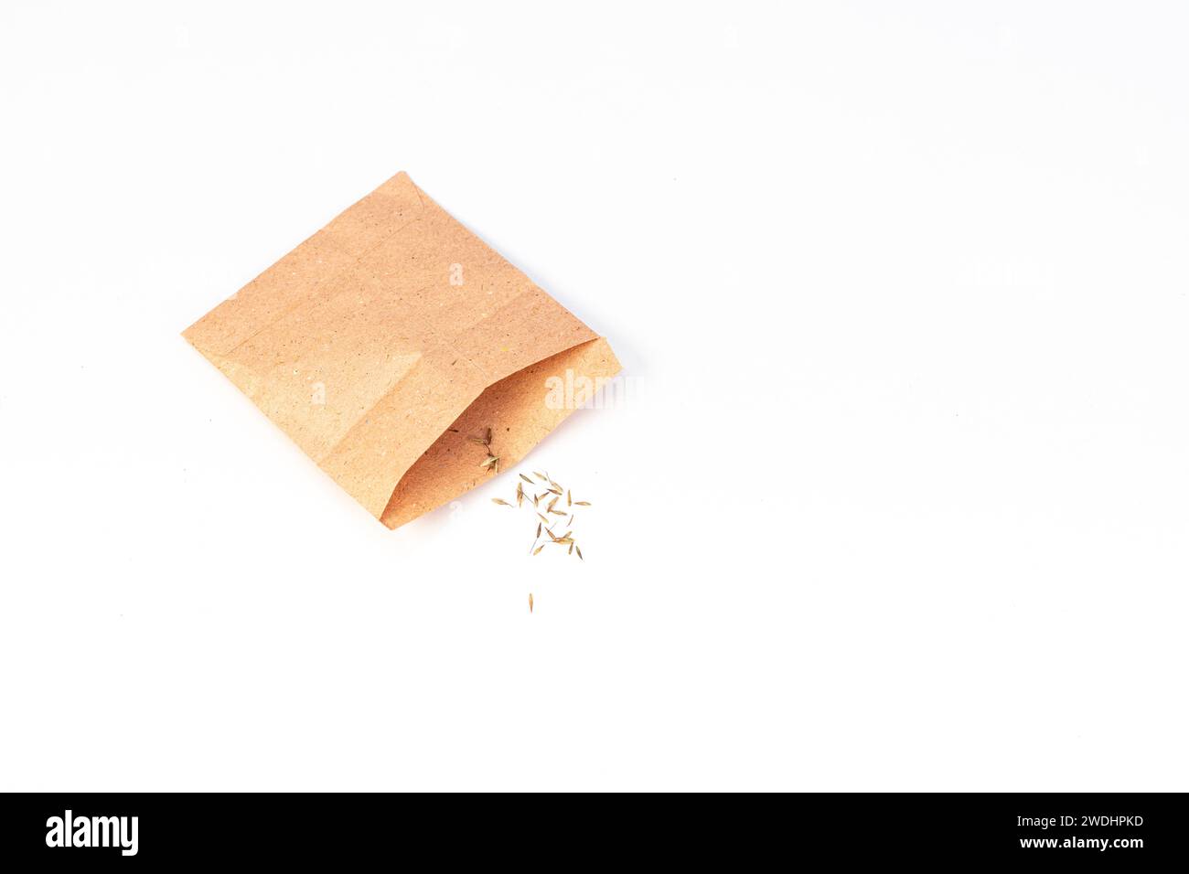 Lemon grass seeds pill out from a packet on white isolated background ...