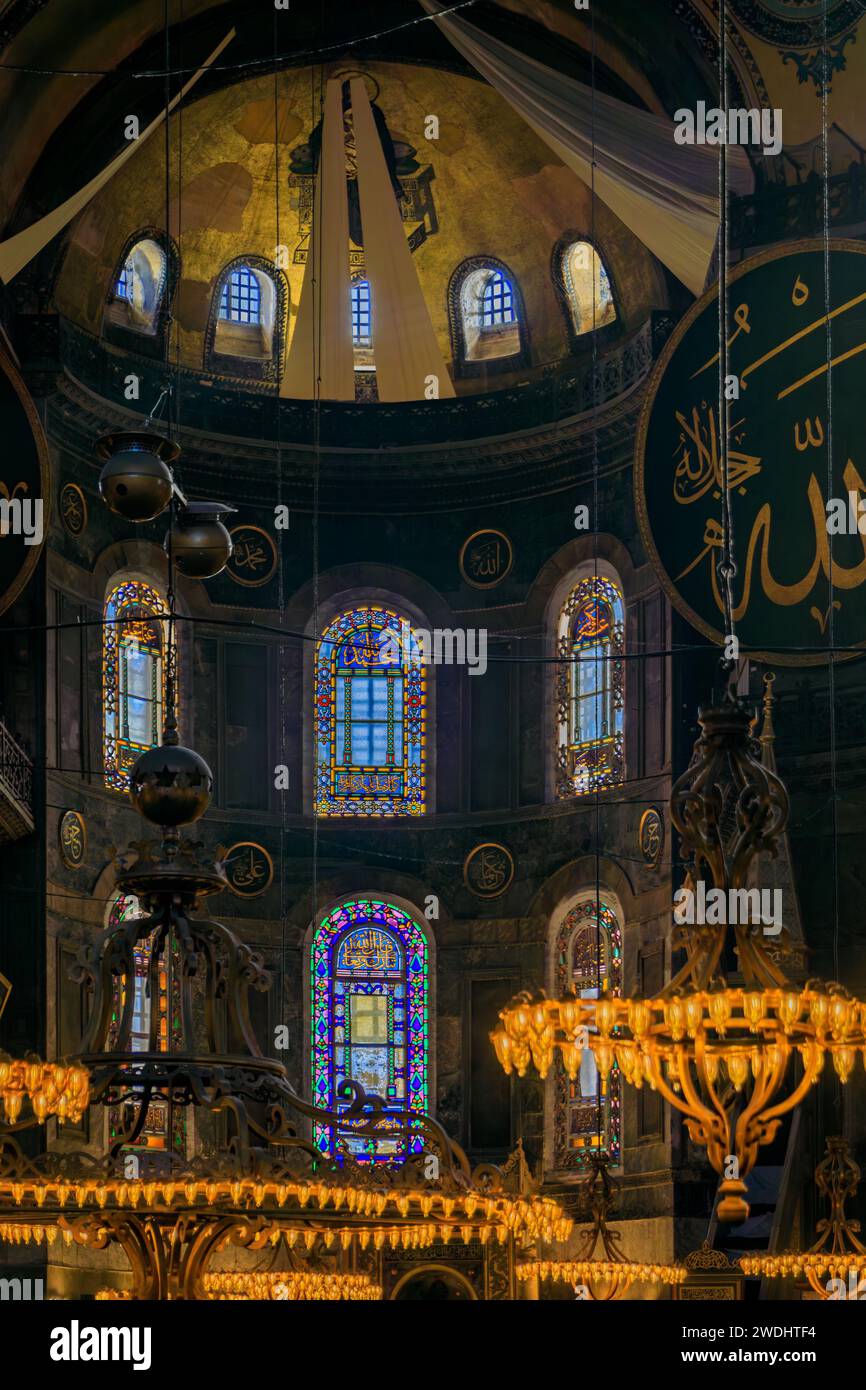 Istanbul, Turkey - November 8, 2023: Ornate interior with goldleaf mosaics and frescoes, Hagia ...