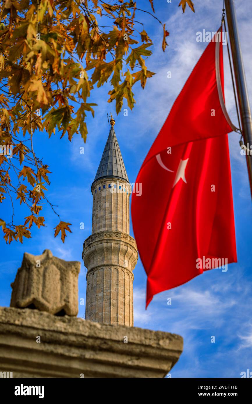 Minaret of the iconic Hagia Sophia Grand Mosque, major cultural site ...