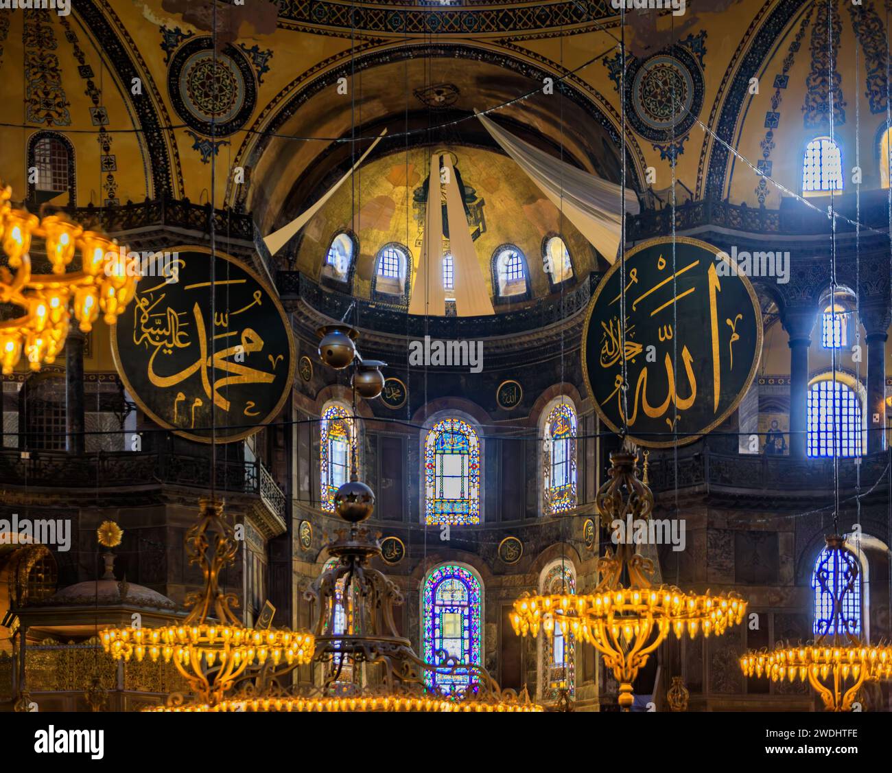 Istanbul, Turkey - November 8, 2023: Ornate interior with goldleaf mosaics and frescoes, Hagia ...