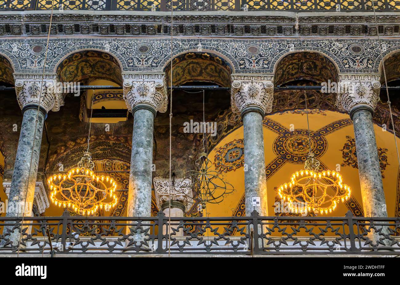 Istanbul, Turkey - November 8, 2023: Ornate interior with goldleaf mosaics and frescoes, Hagia ...