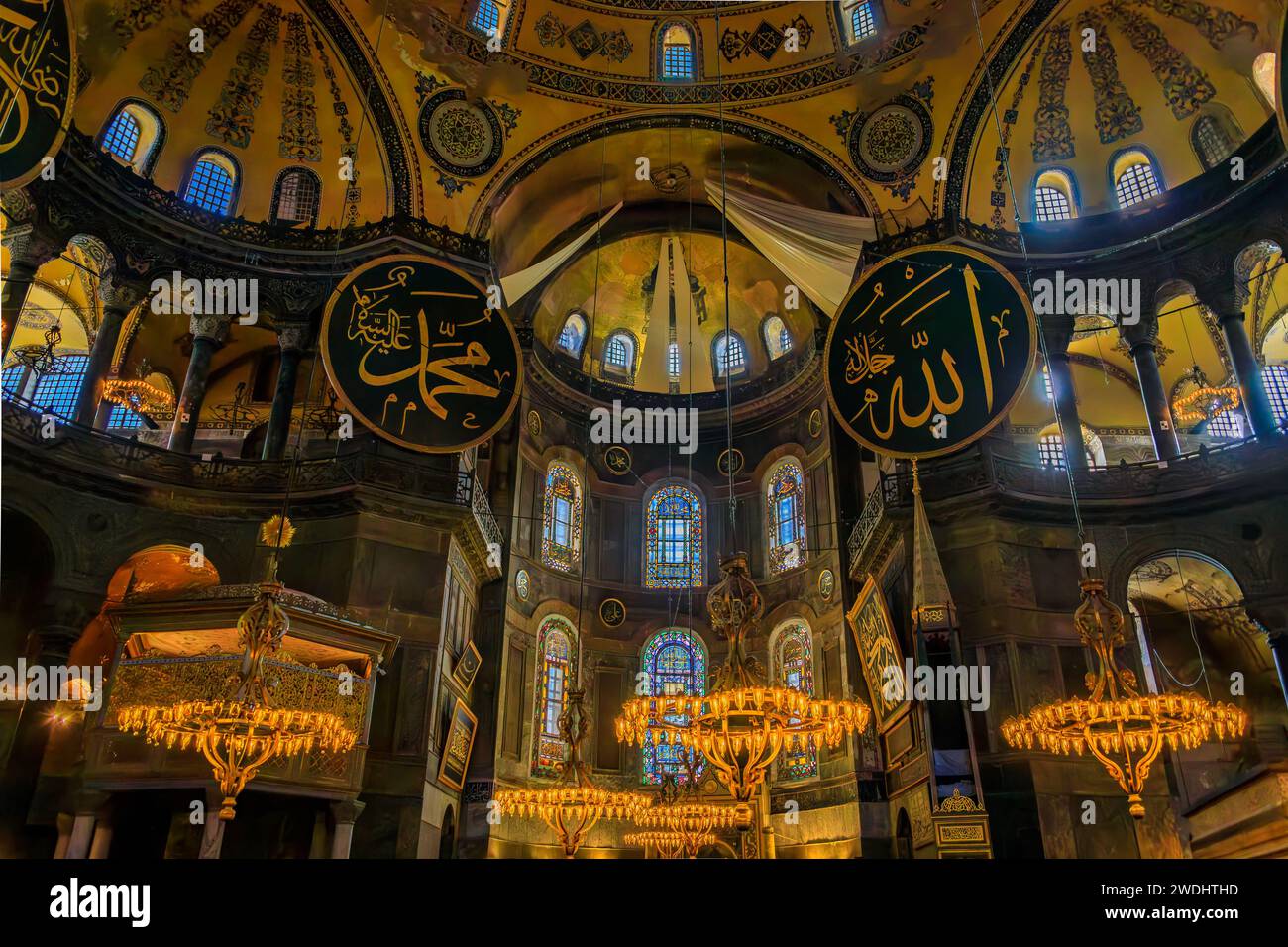 Istanbul, Turkey - November 8, 2023: Ornate interior with goldleaf mosaics and frescoes, Hagia ...