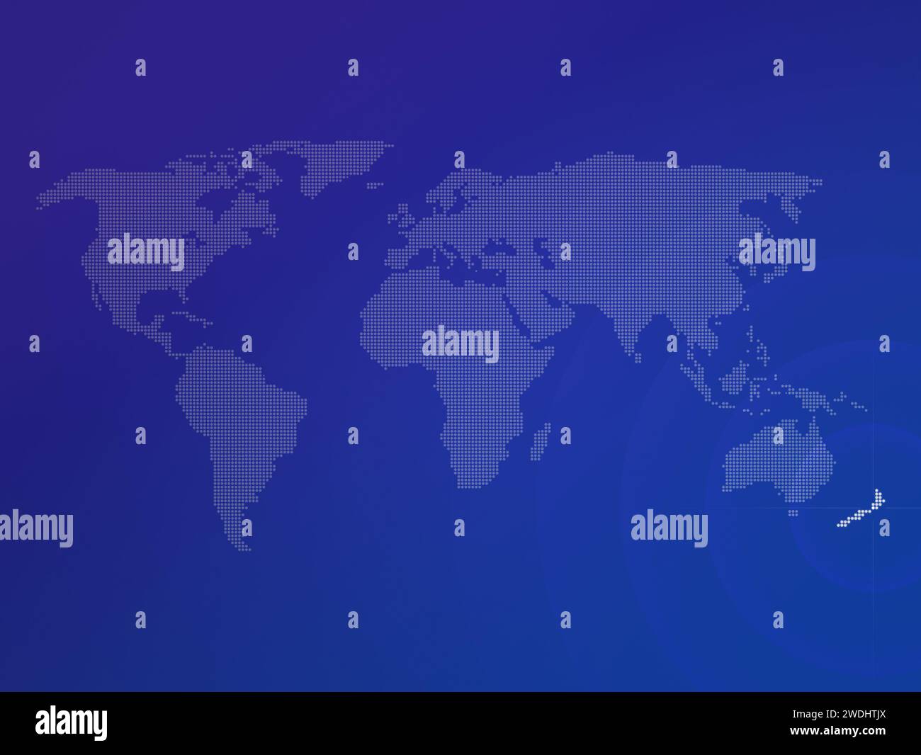 Dotted halftone world map with the country of New Zealand highlighted ...