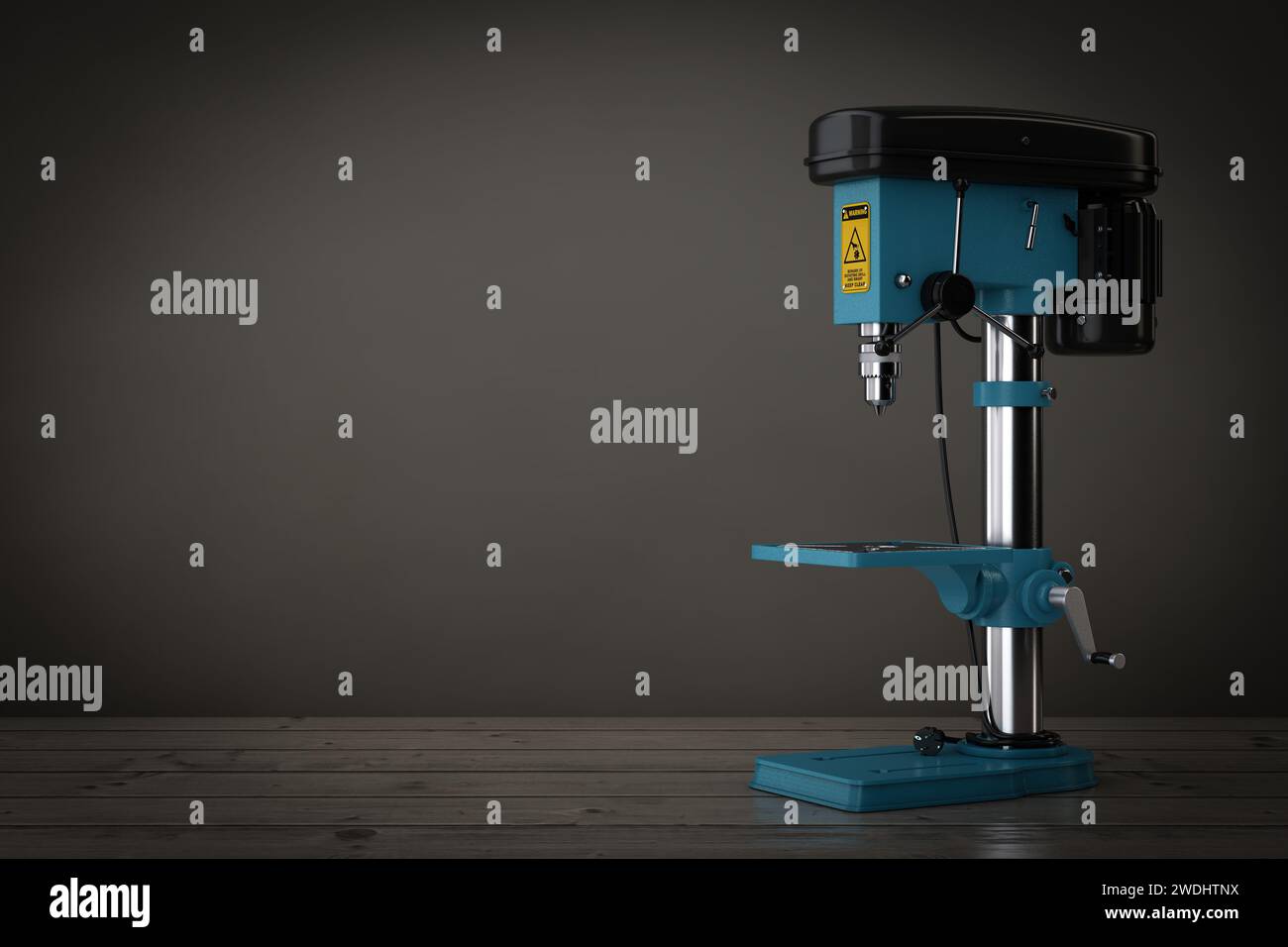 Vertical Drilling Bench Drill Press Machine on a wooden table. 3d ...