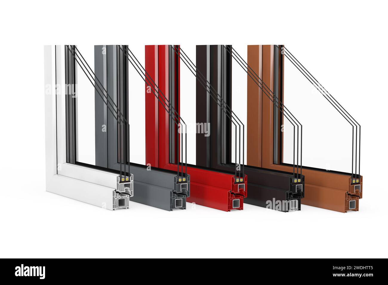 The Cut of Detailed Colorful Window PVC Profiles on a white background ...