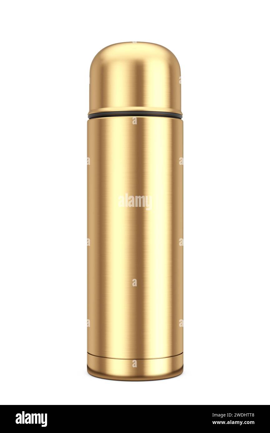 Golden Metallic Case Thermos Isolated on a white background. 3d ...