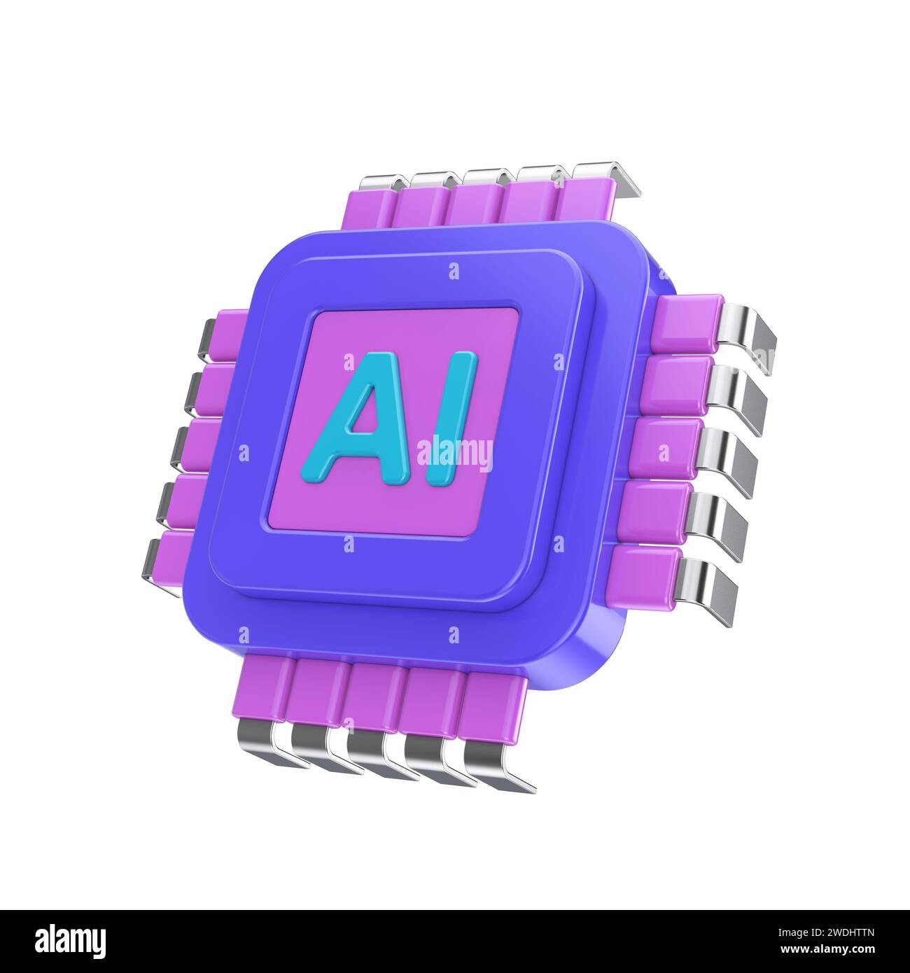Cartoon Ai Powered Microchip Cpu Processor Web Icon On A White Background 3d Rendering Stock