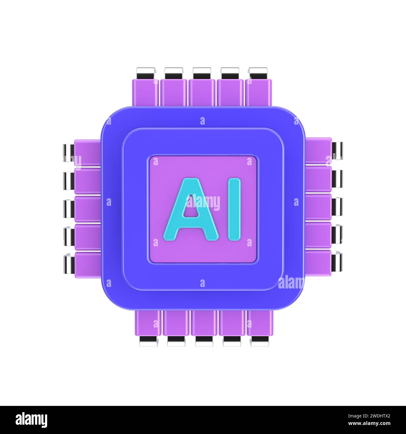 Cartoon Ai Powered Microchip Cpu Processor Web Icon On A White Background 3d Rendering Stock
