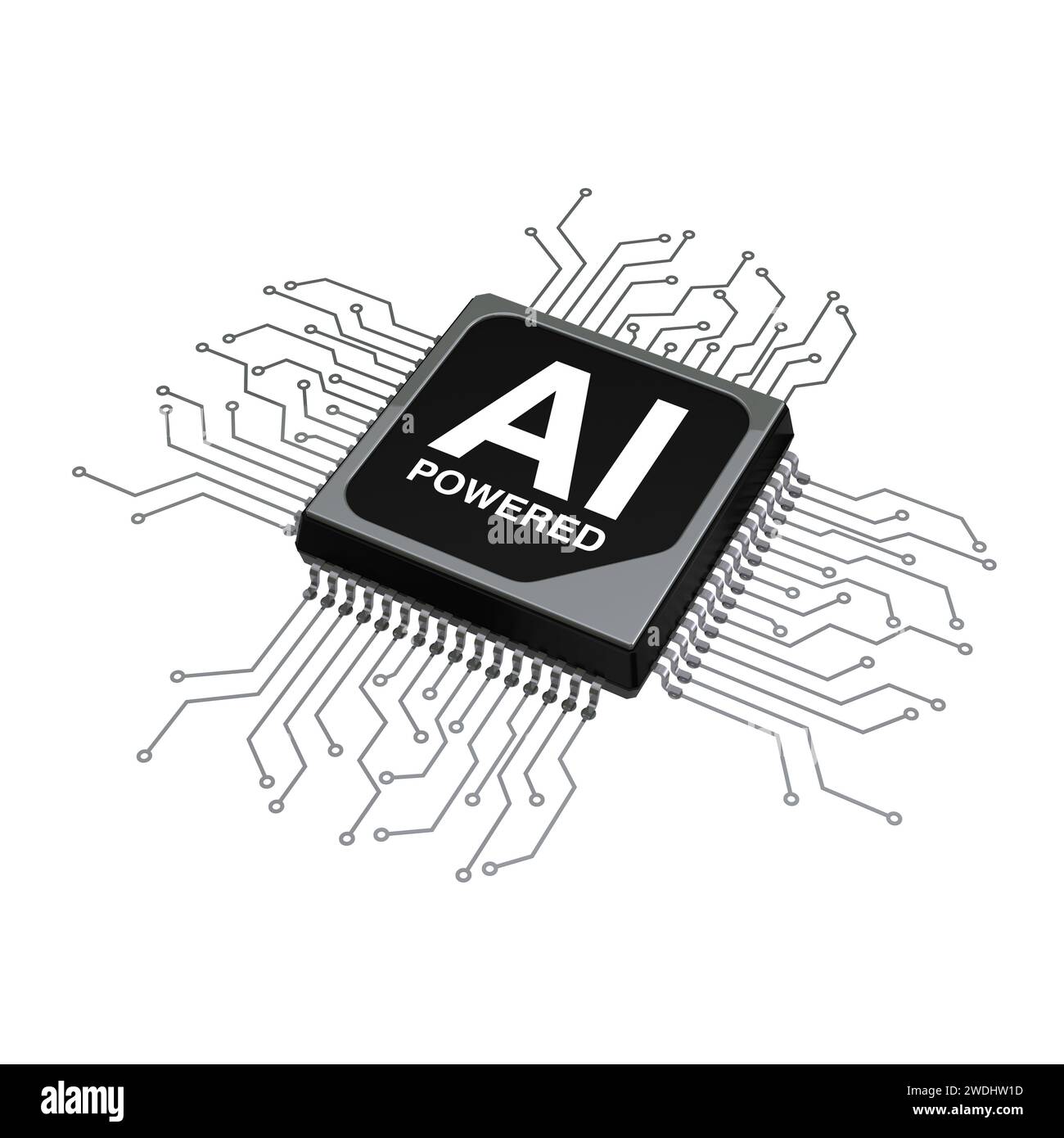 AI Powered Microchip CPU Processor with Circuit on a white background. 3d Rendering Stock Photo ...