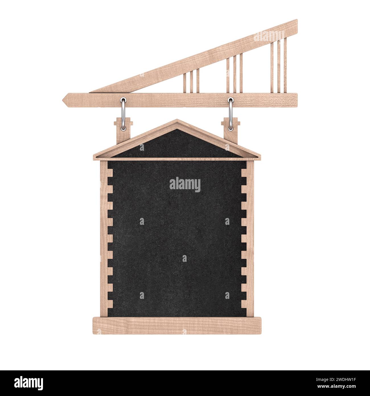 Wooden Hanging Sign in Shape of House Building with Empty Blackboard ...