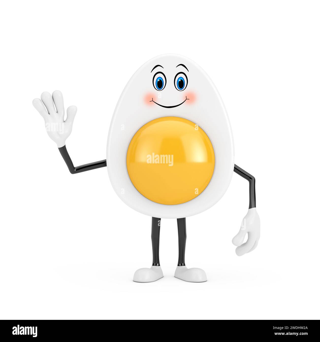 Cute Cartoon Egg Character Person Mascot Waving For Greeting on a white ...