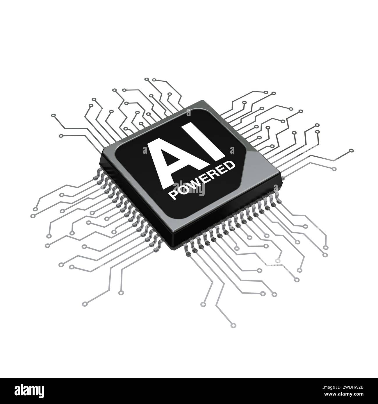 AI Powered Microchip CPU Processor with Circuit on a white background. 3d Rendering Stock Photo ...
