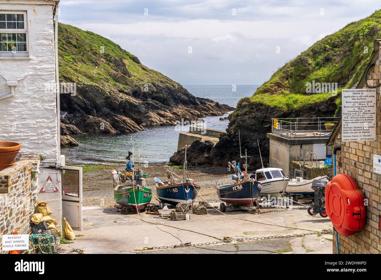 Portloe, Cornwall, England, UK - May 29, 2022: Fishing boats on Portloe ...