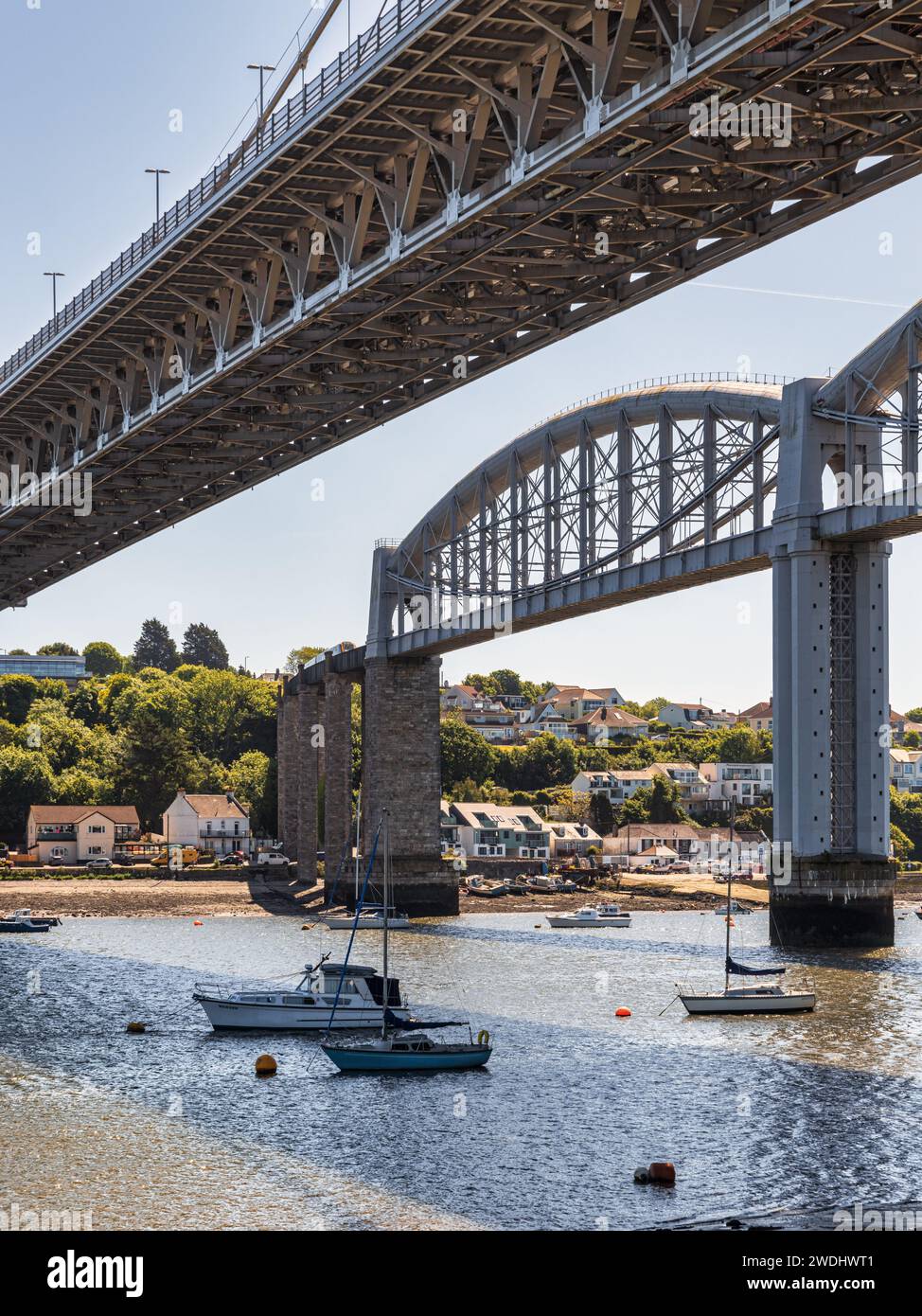 Saltash, Cornwall, England, UK - May 27, 2022: The Tamar Bridge and the ...