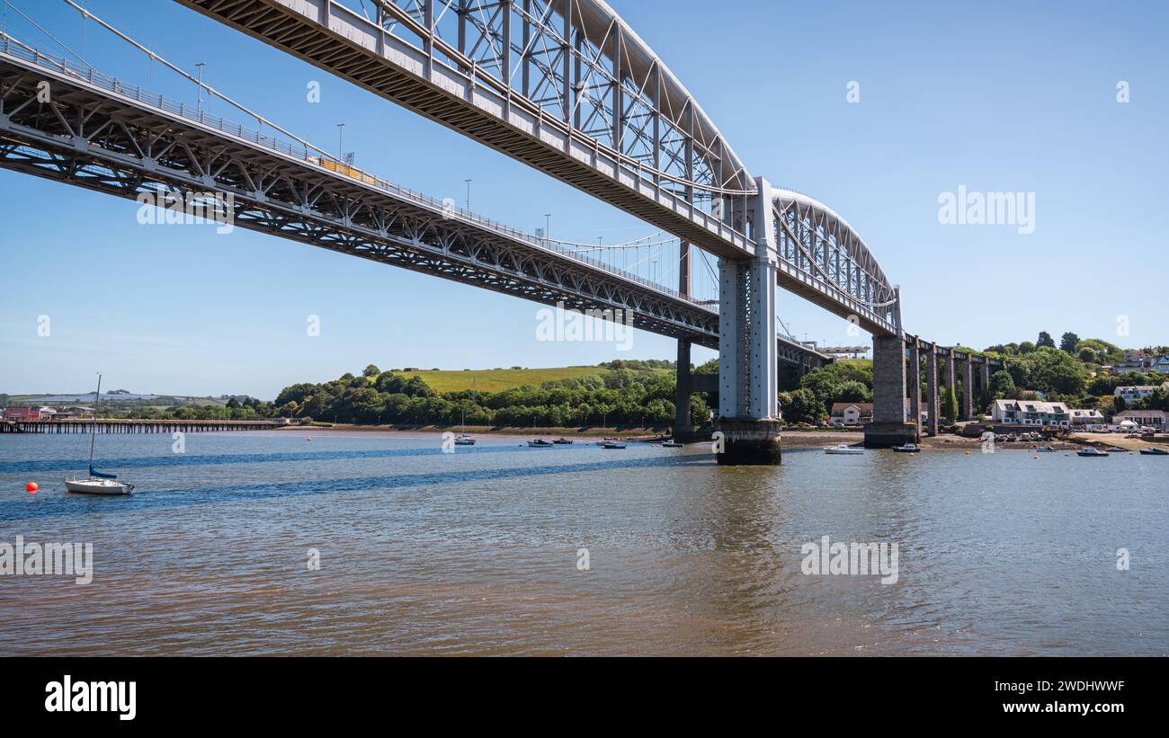 Saltash, Cornwall, England, UK - May 27, 2022: The Tamar Bridge and the ...