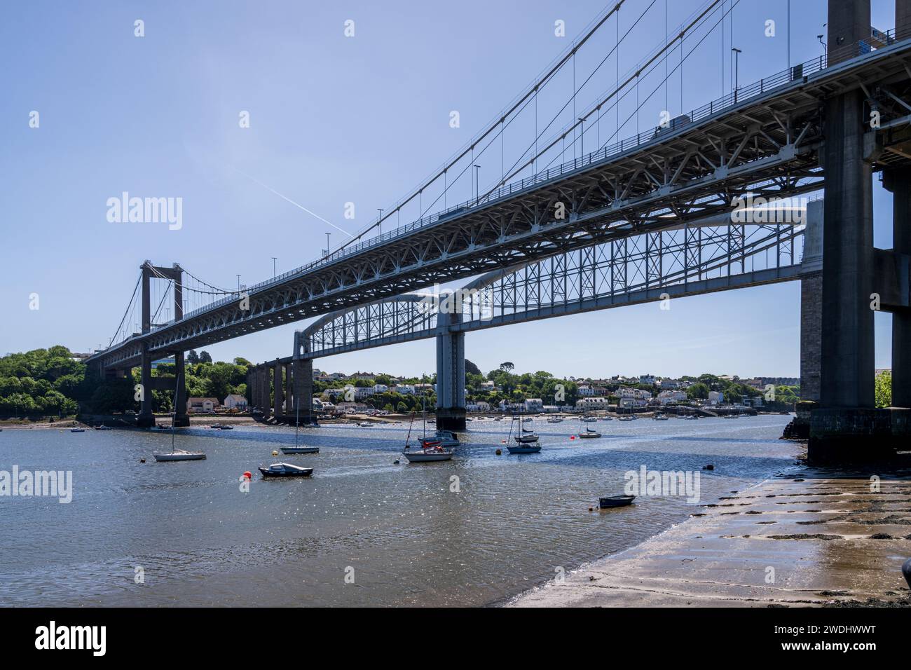 Saltash, Cornwall, England, UK - May 27, 2022: The Tamar Bridge and the ...