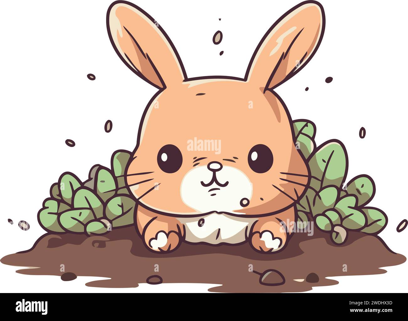 Cute rabbit in the garden. Vector illustration on white background ...