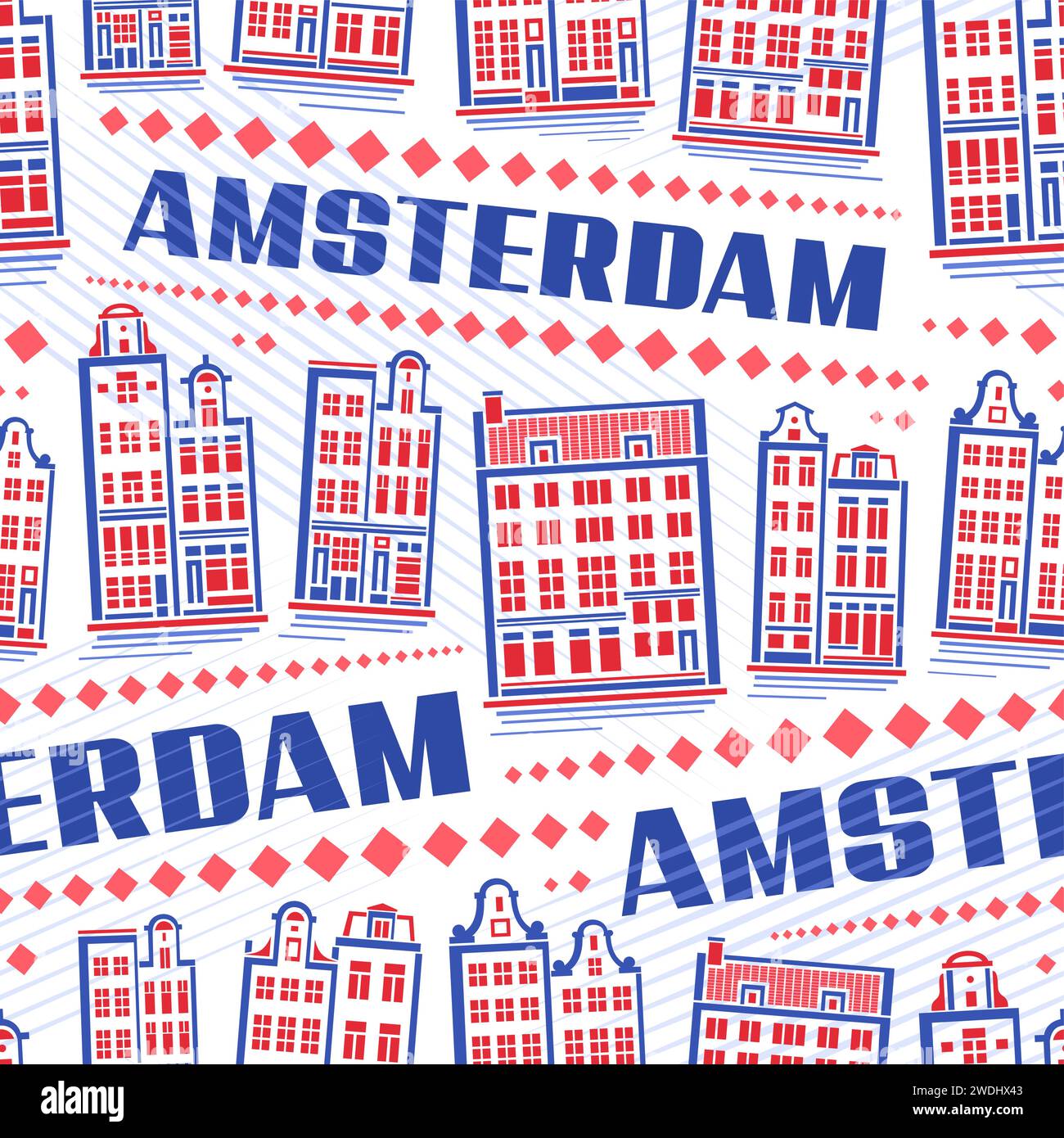 Vector Amsterdam Seamless Pattern, square repeat background with ...