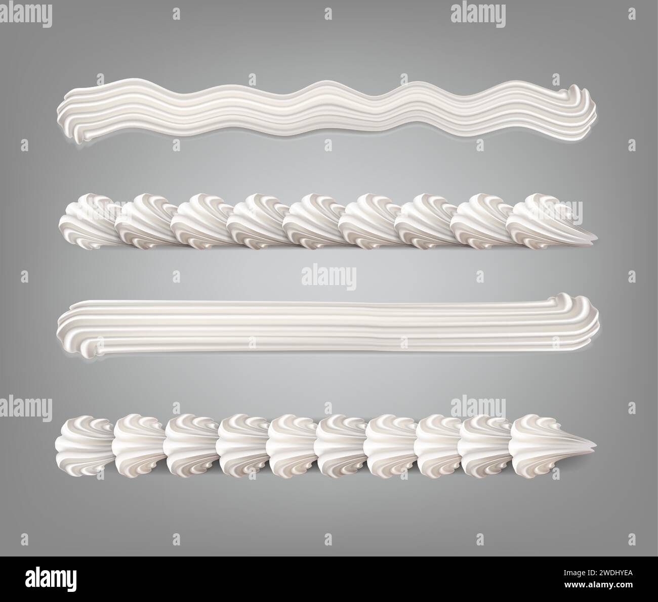 realistic vector icon set. Baker cream. Whiped cream border pattern ...