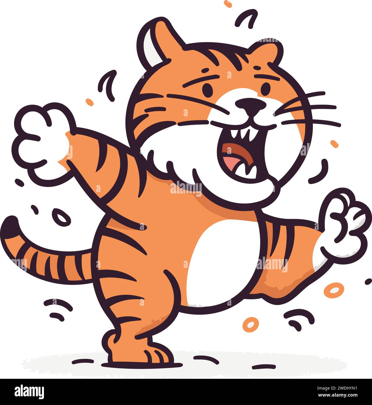 Funny cartoon tiger. Vector illustration. Isolated on white background ...