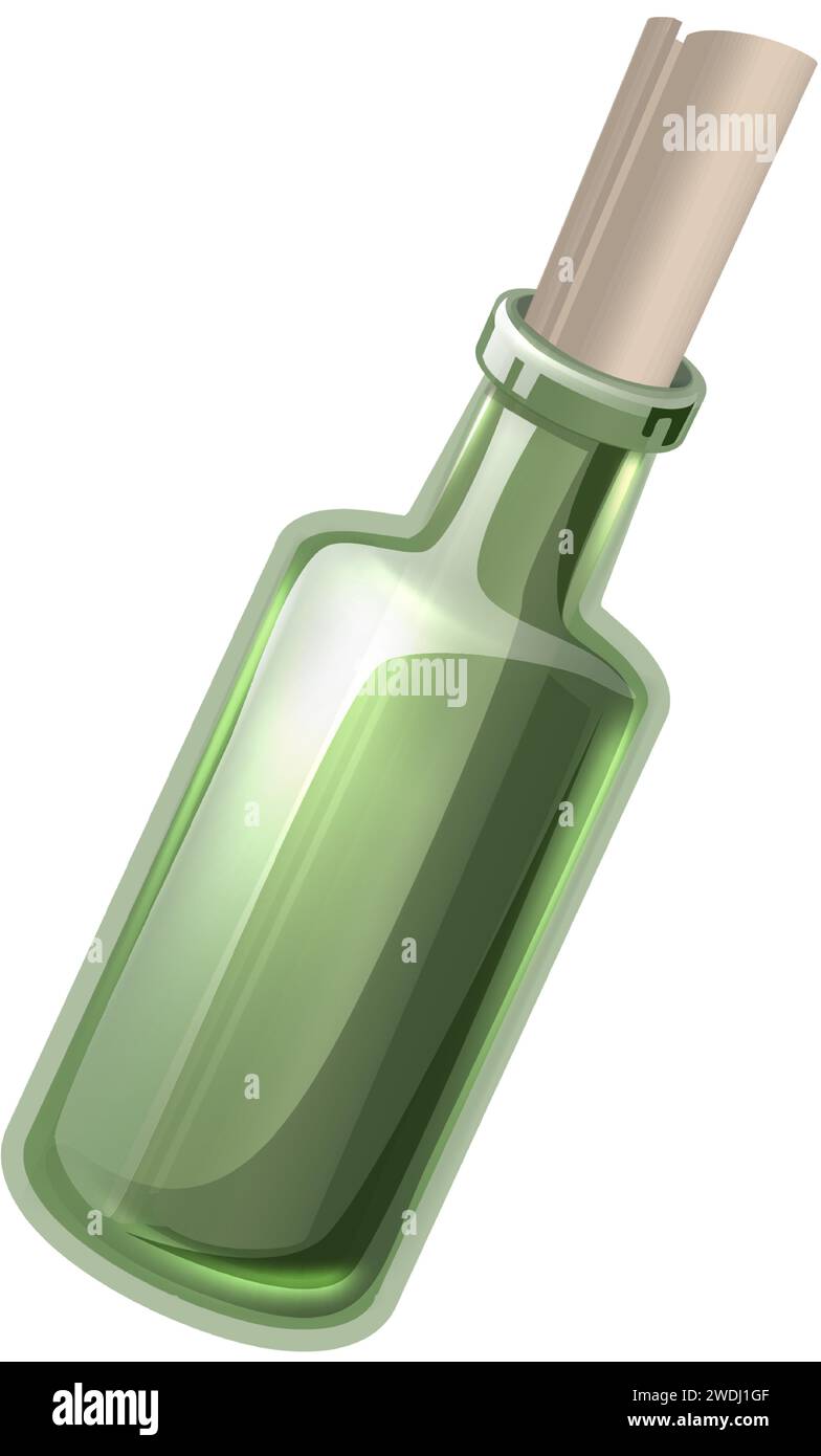 cartoon style. Pirate glass bottle with map inside. isolated on white ...