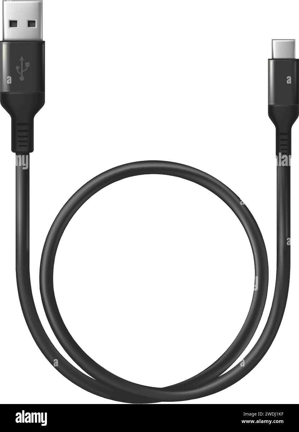 realistic vector icon. Black charging usb cabel. Isolated on white ...