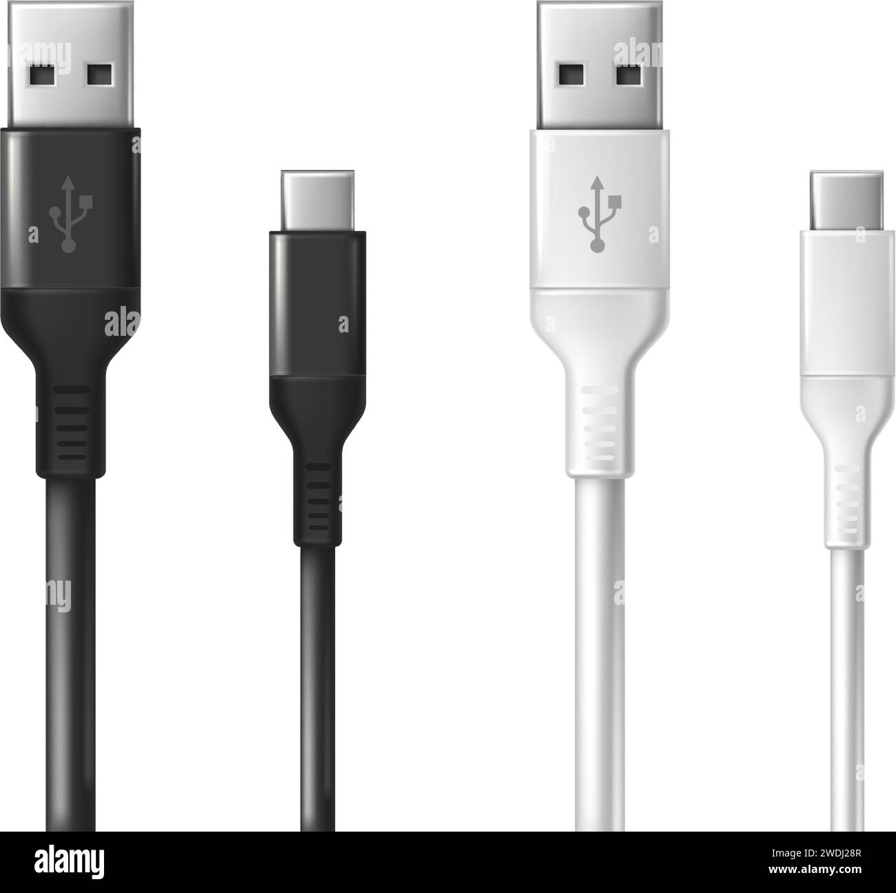 realistic vector icon. Black and white USB cabel. Isolated on white ...