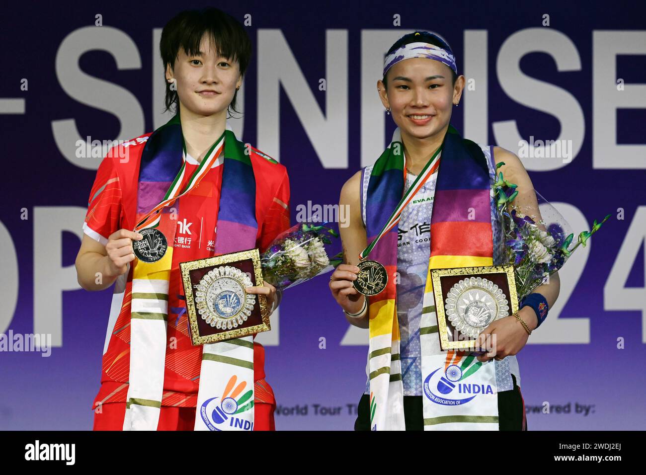 Taiwan's Tai Tzu Ying, right, and China's Chen Yu Fei pose for a ...