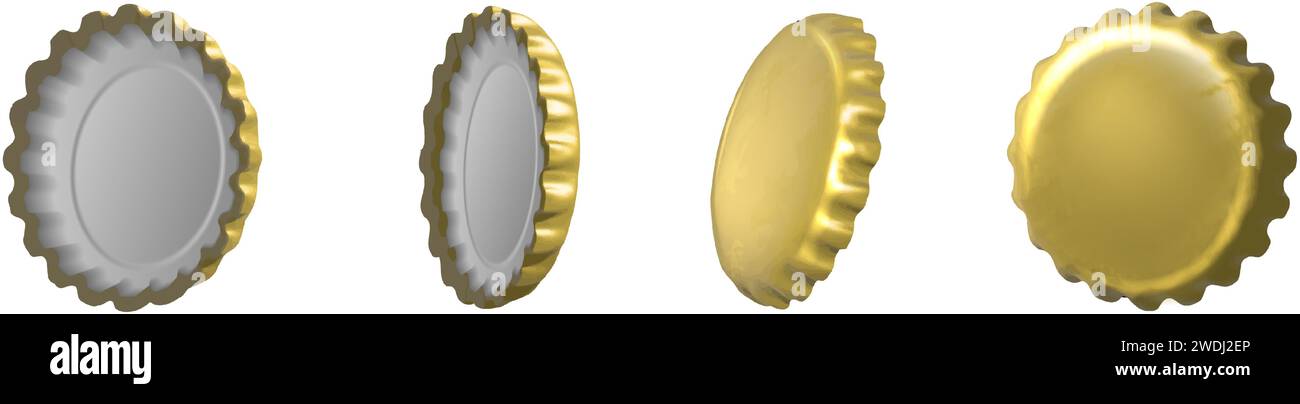 realistic vector icon. Gold beer caps in different side view. isolated ...