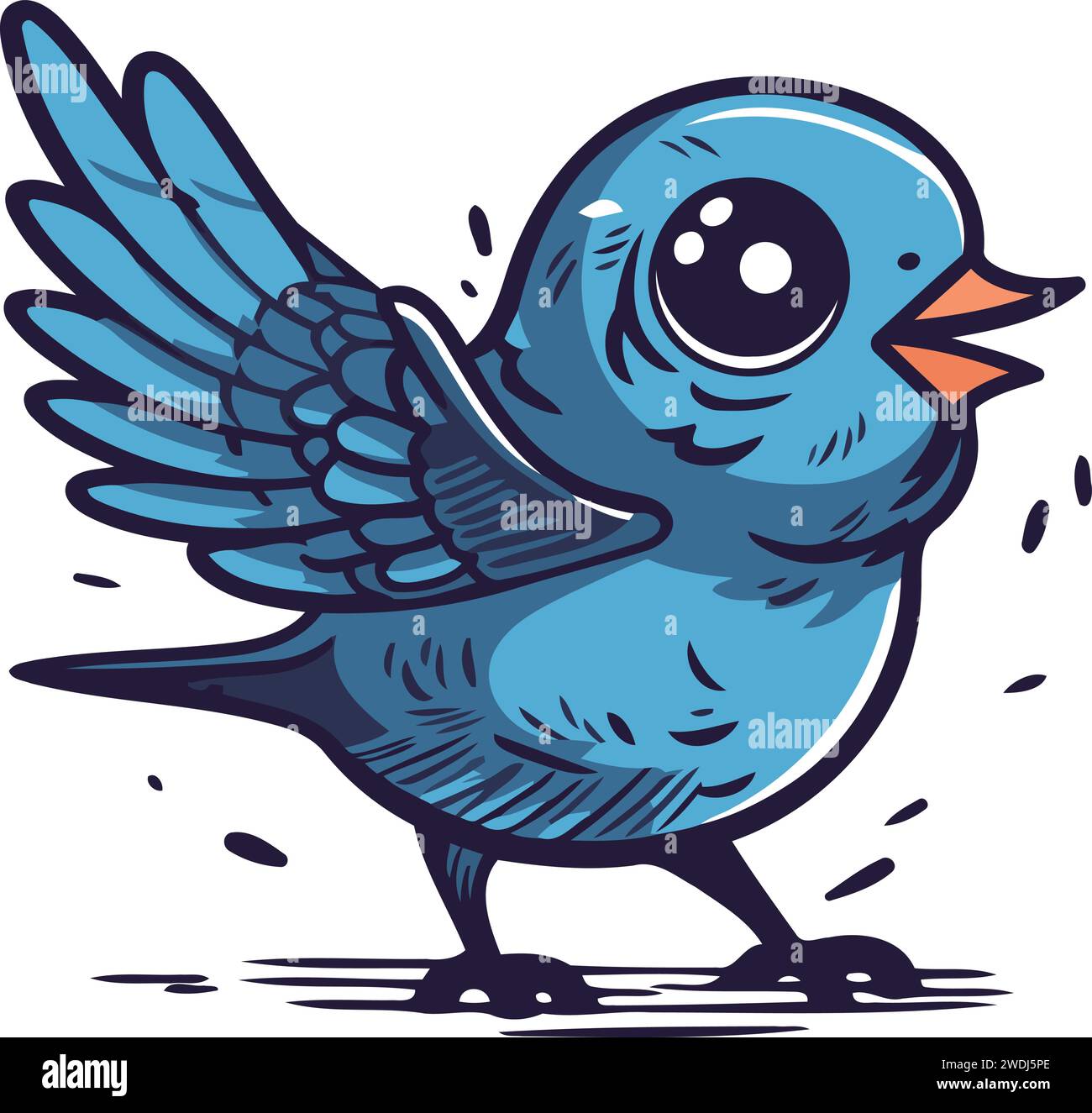 Cute blue bird isolated on white background. Hand drawn vector ...