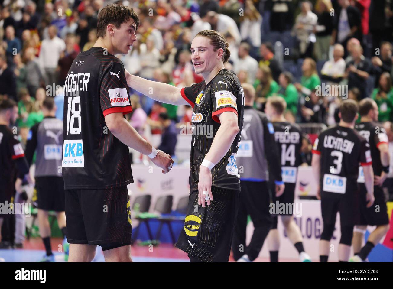 Julian Koster and Juri Knorr of Germany during the Men's EHF Euro 2024 ...