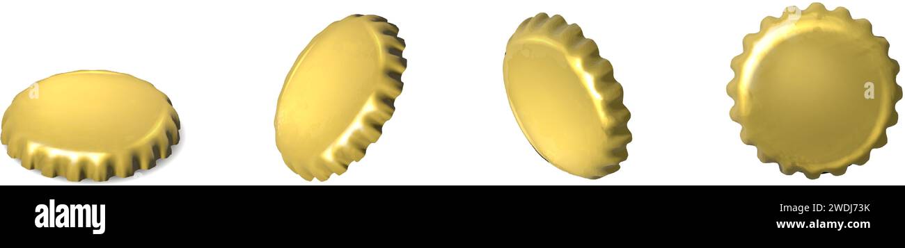 realistic vector icon. Gold beer caps in different side view. isolated ...