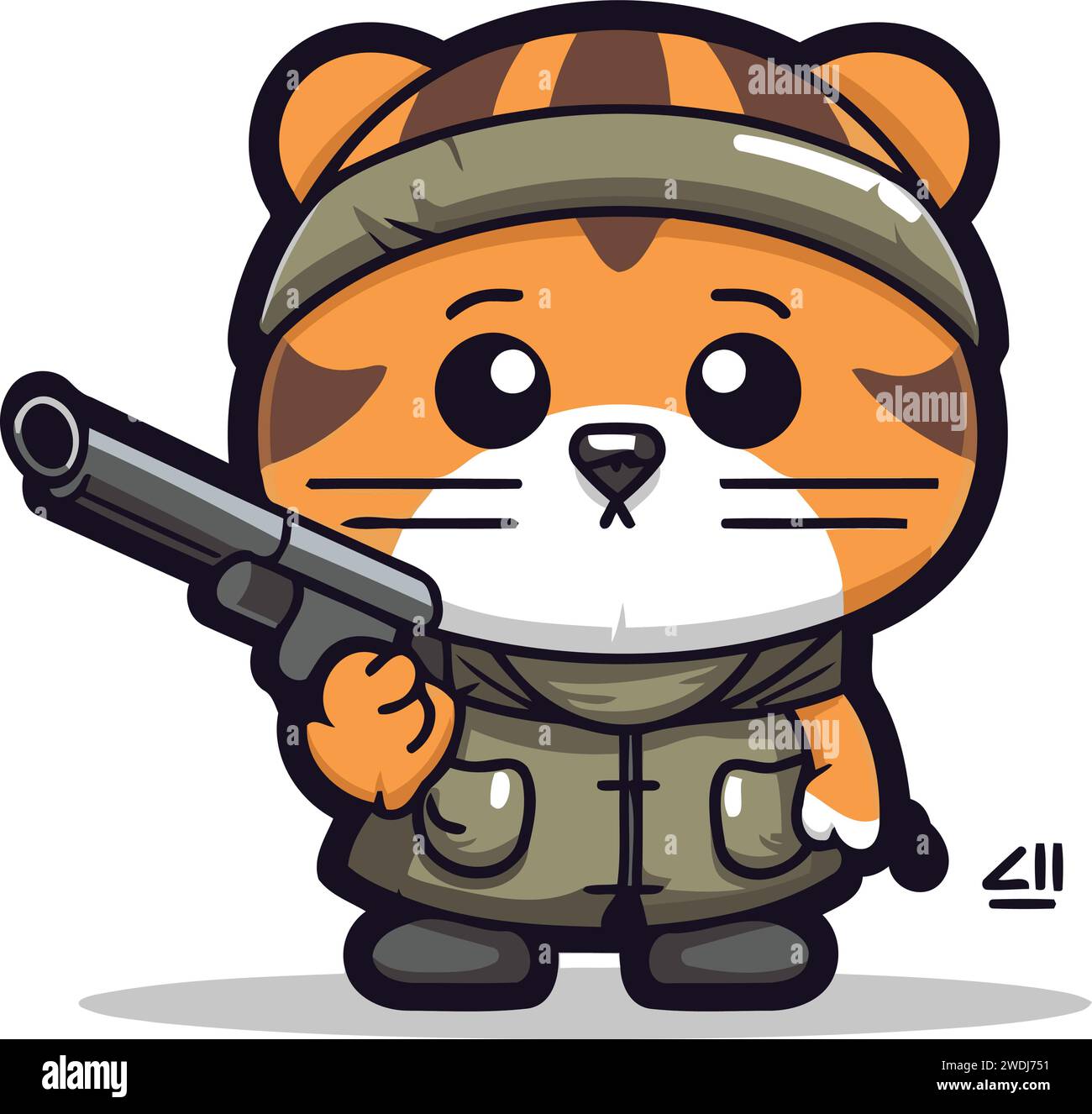 Cute tiger in military uniform with a gun. Vector illustration Stock ...