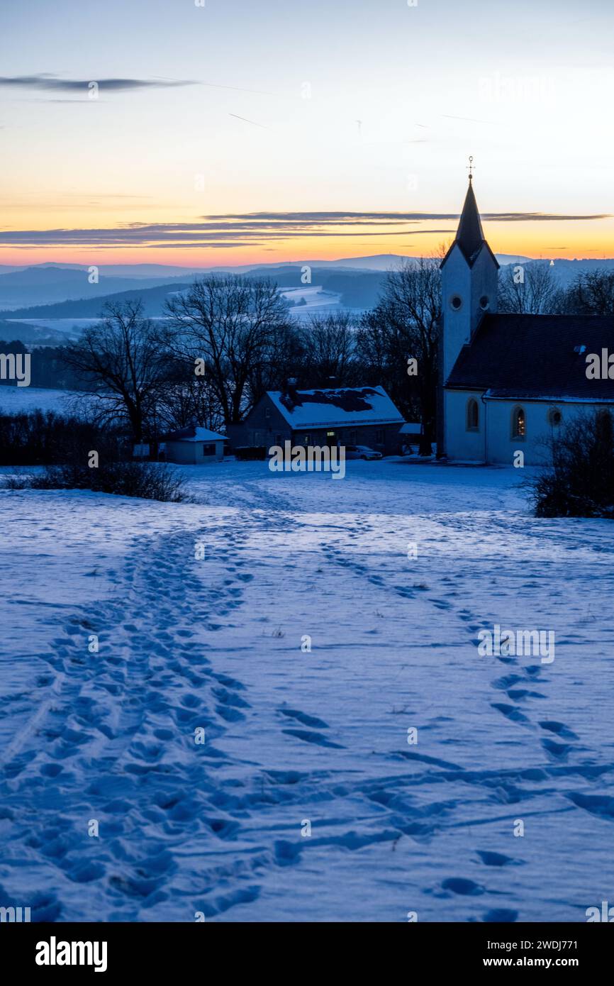 Staffelberg, Germany. 21st Jan, 2024. The sun rises over the ...