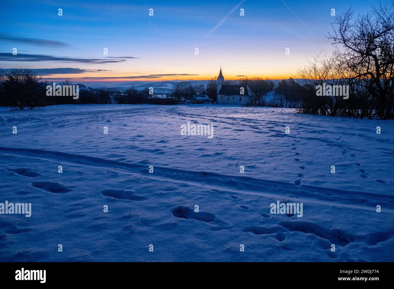 Staffelberg, Germany. 21st Jan, 2024. The sun rises over the ...