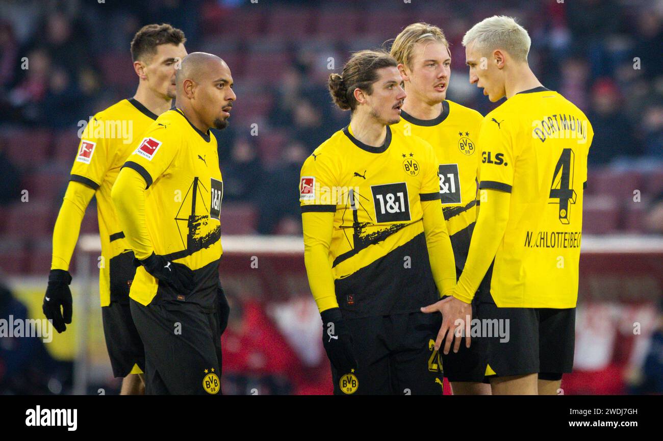 Cologne, Germany. 20th Jan 2024. Donyell Malen (BVB), Marcel Sabitzer (BVB), Julian Brandt (BVB ...