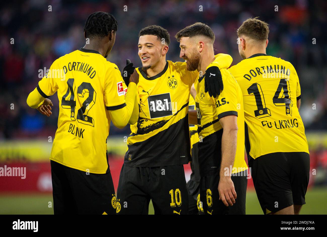 Cologne, Germany. 20th Jan 2024. Torjubel: Hendry Blank (BVB), Jadon Sancho (BVB) Salih Özcan ...