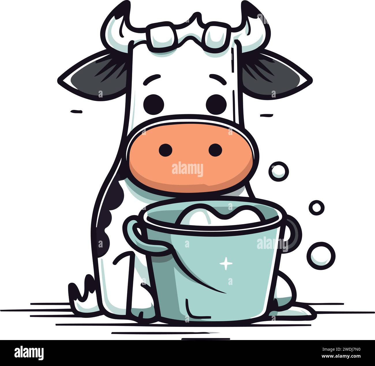 Cartoon cow with bucket of milk. Cute vector illustration Stock Vector ...