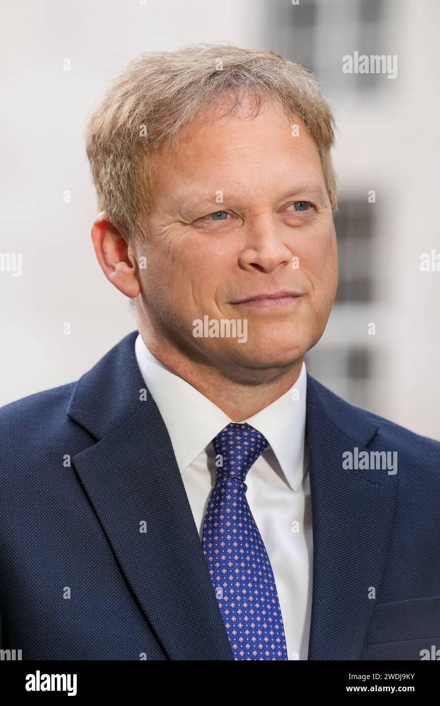 Defence Secretary Grant Shapps speaks to the media outside BBC ...