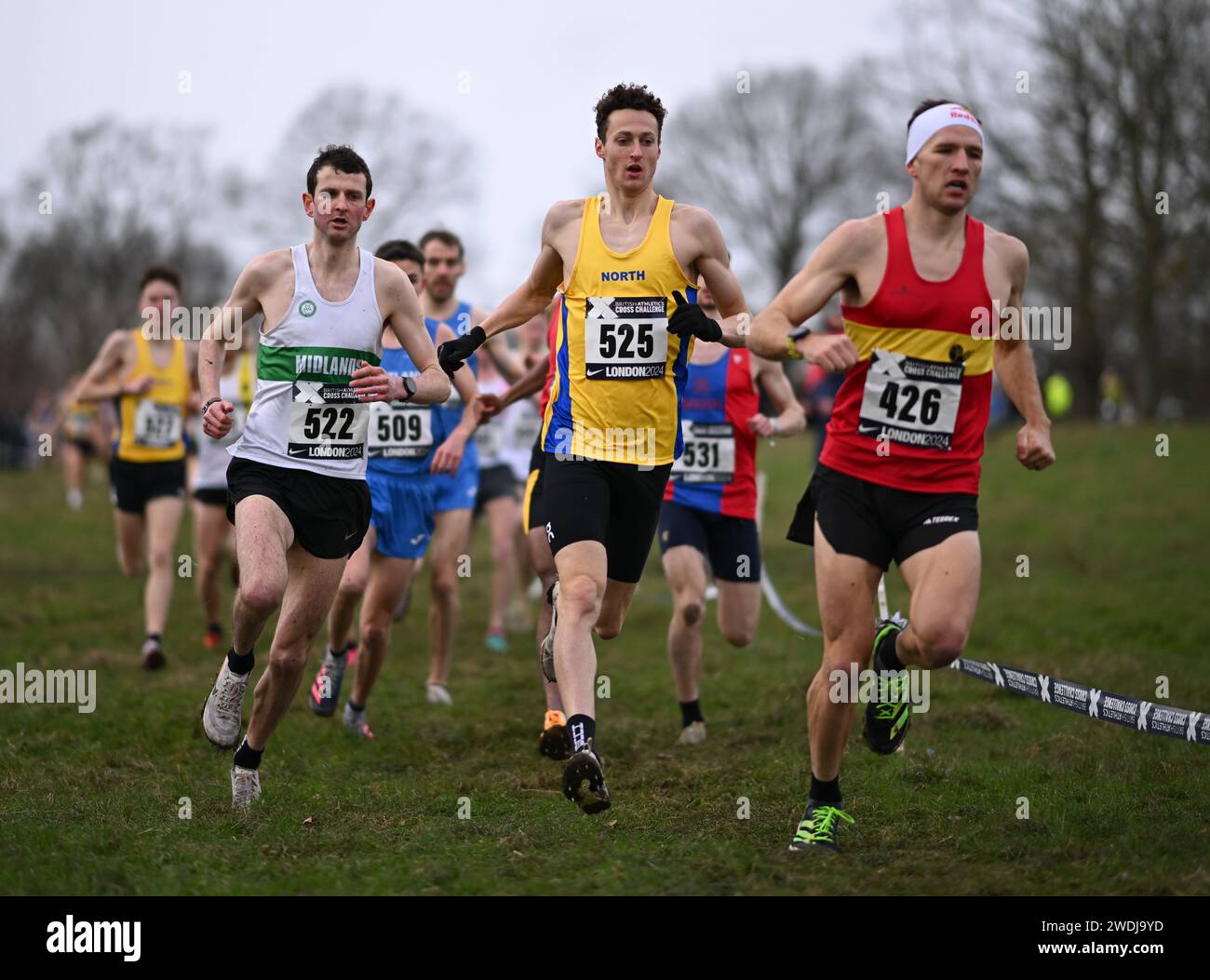 Hampstead, England. 20 January, 2024. Hugo Milner (525) and Tom Evans ...