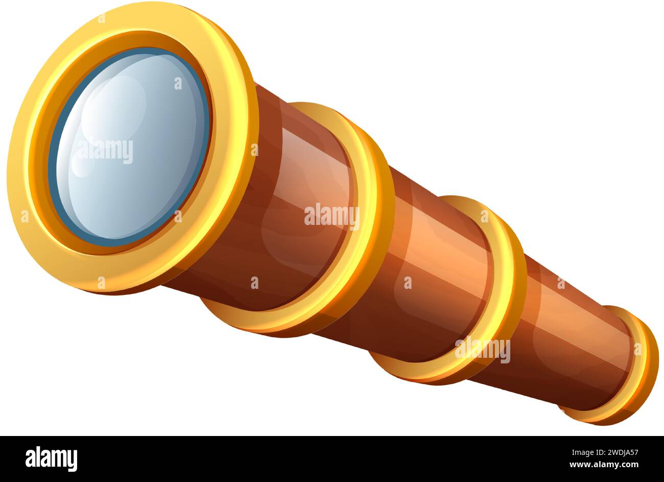 style icon illustration. Pirate concept. Wooden monocular, spyglass ...