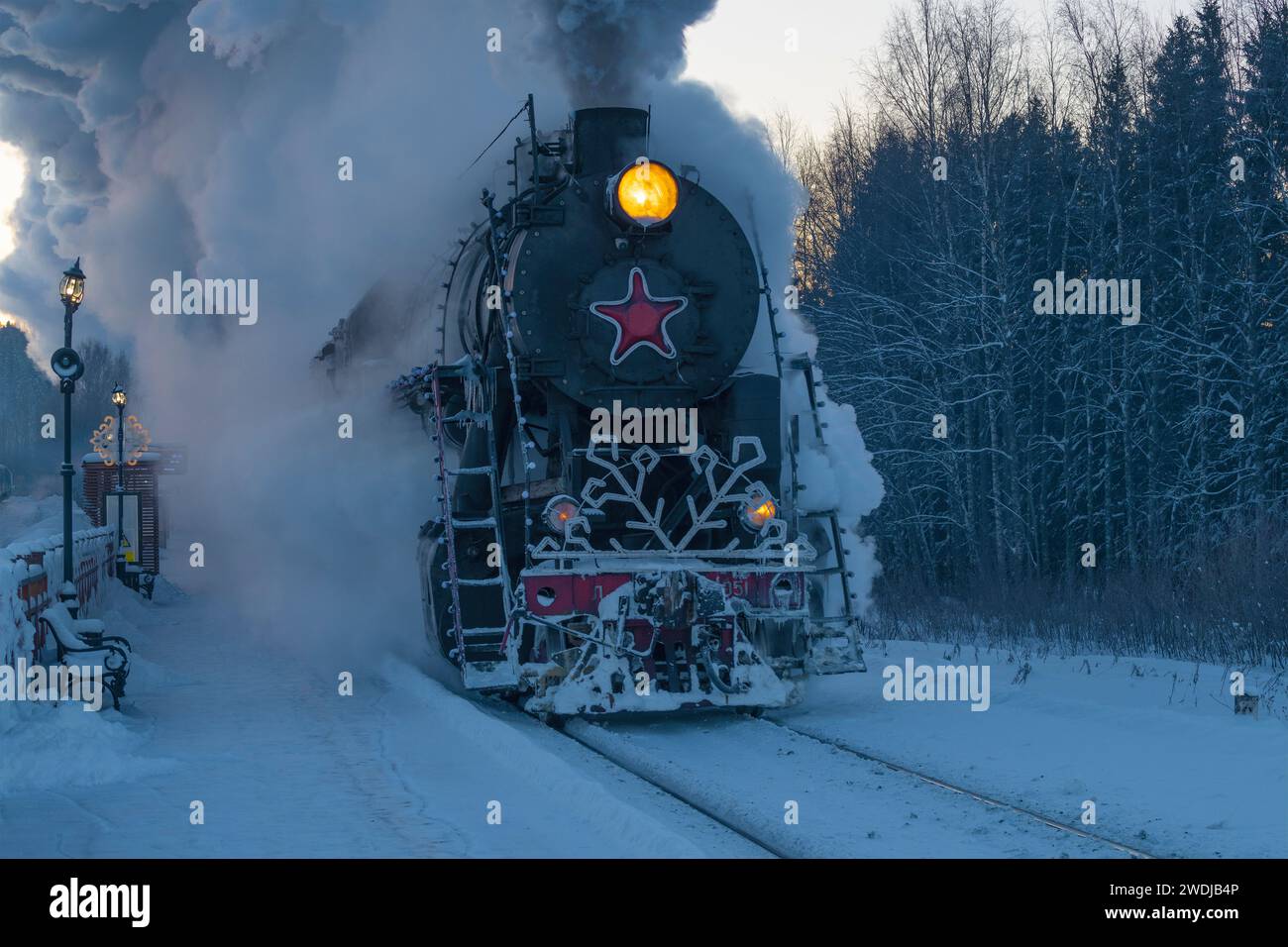 KHELYULYA, RUSSIA - JANUARY 20, 2024: Old steam locomotive of the L ...