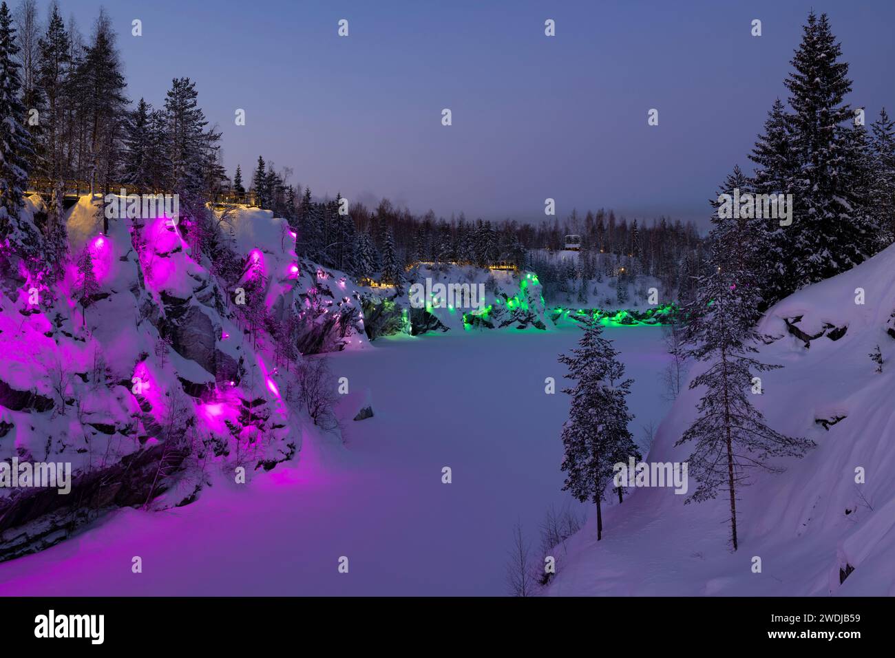 RUSKEALA, RUSSIA - JANUARY 20, 2024: January twilight in the Ruskeala ...