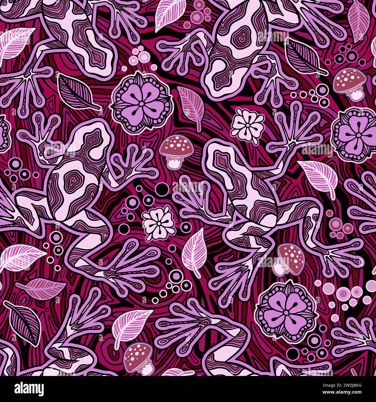 Hawaiian Pink and Black Poison Dart Frog Psychedelic Seamless Pattern ...