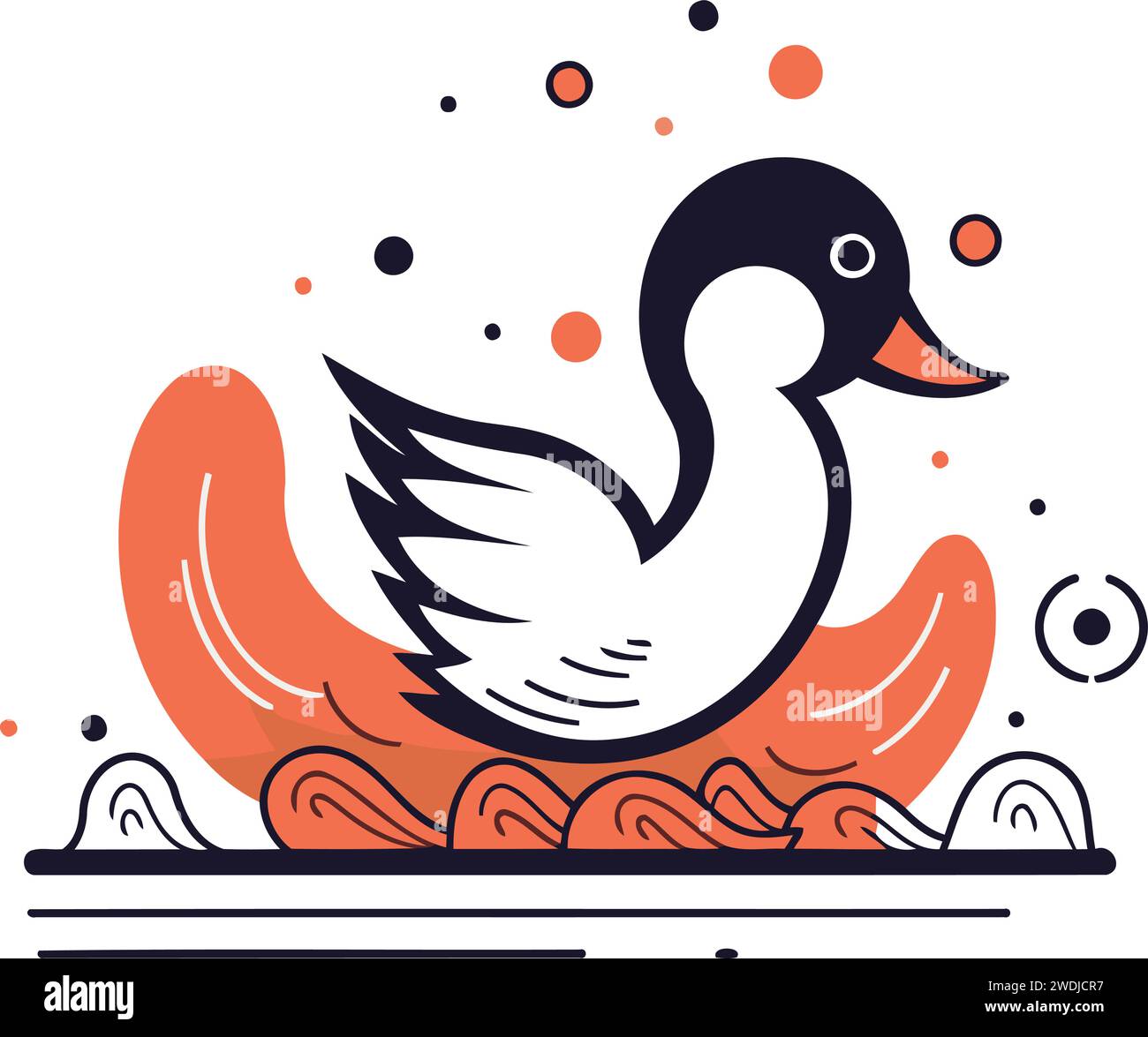 Duck swimming in the sea. Vector illustration in flat linear style ...