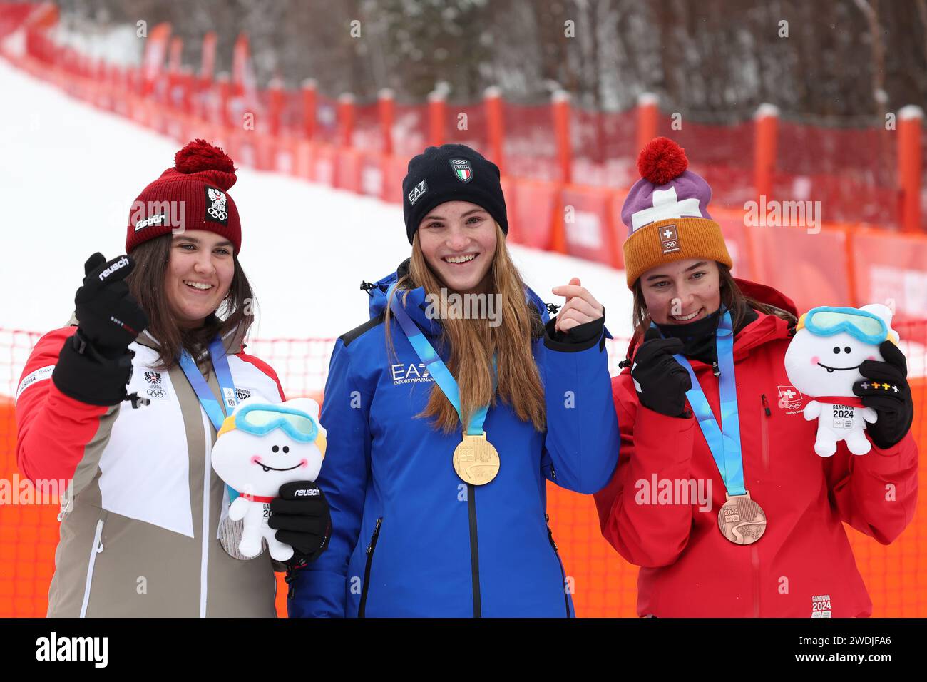 Jeongseon, South Korea. 21st Jan, 2024. Gold medalist Camilla Vanni (C ...