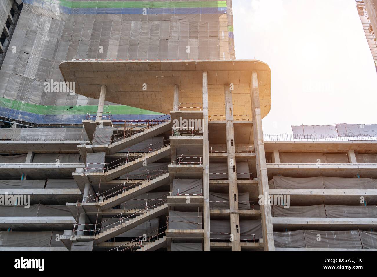 Construction building multi-storey staircase concrete high to the top ...
